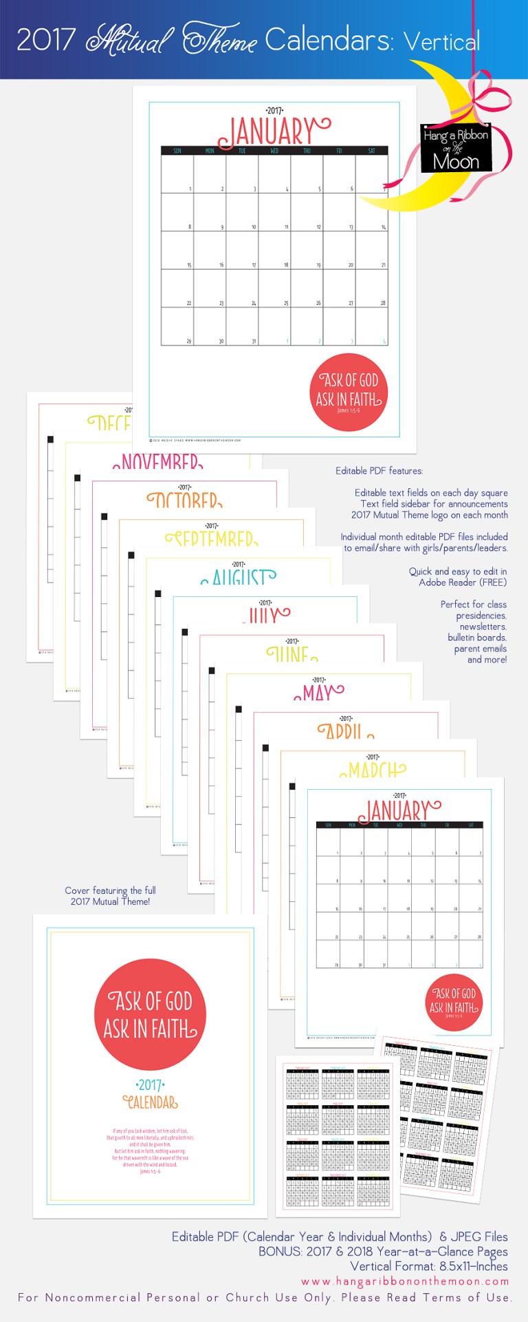 2017 Mutual Theme Calendars: Editable PDF & JPEG [Vertical] – Hang a ...