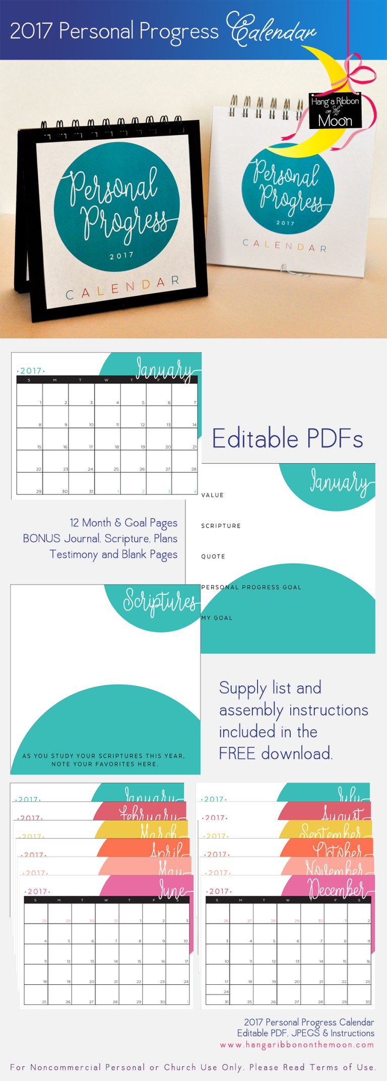 2017 Personal Progress Calendar: Free Download – Hang a Ribbon on the Moon