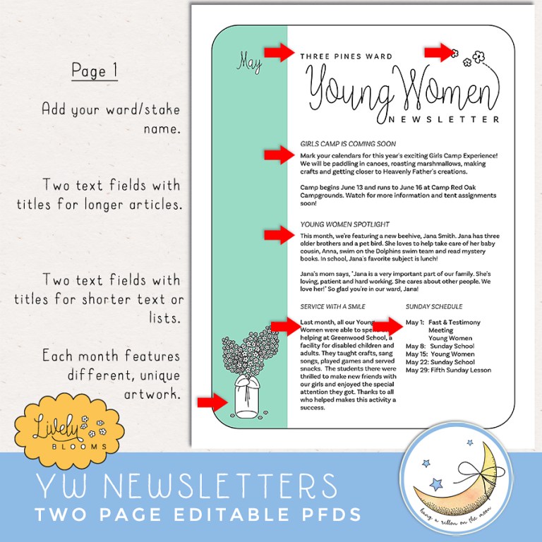 Lively Blooms: A Year’s Worth of Young Women Newsletter Templates ...