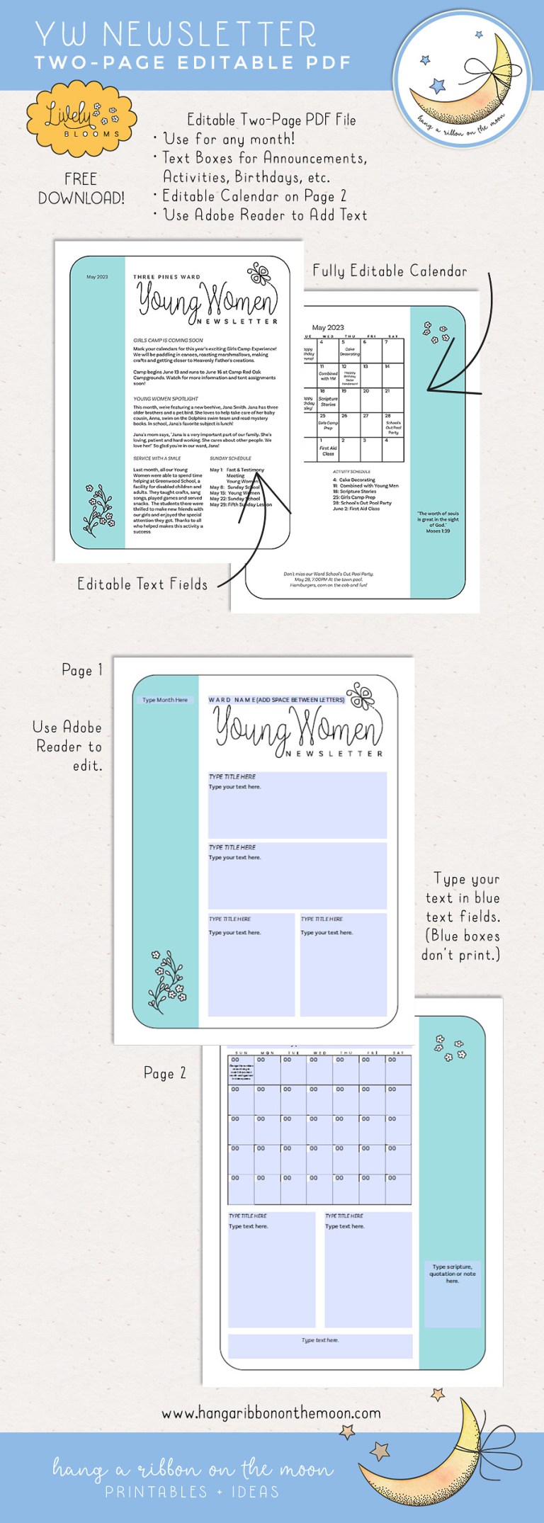 Lively Blooms: A Year’s Worth of Young Women Newsletter Templates ...
