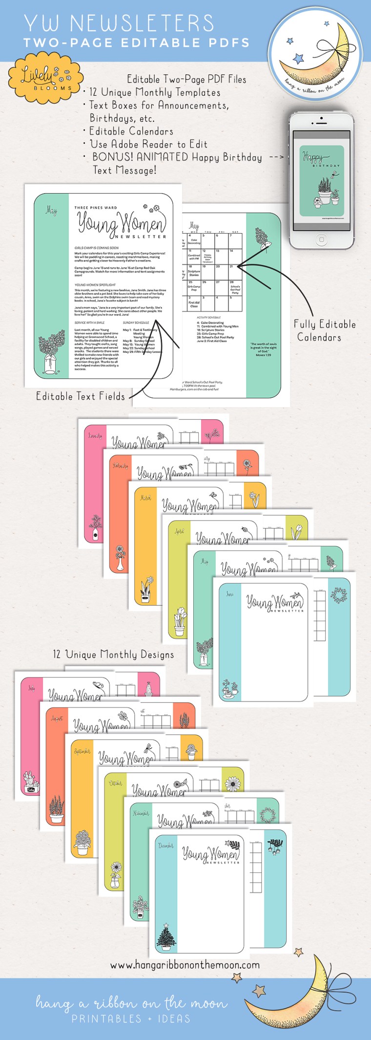 Lively Blooms: A Year’s Worth of Young Women Newsletter Templates ...