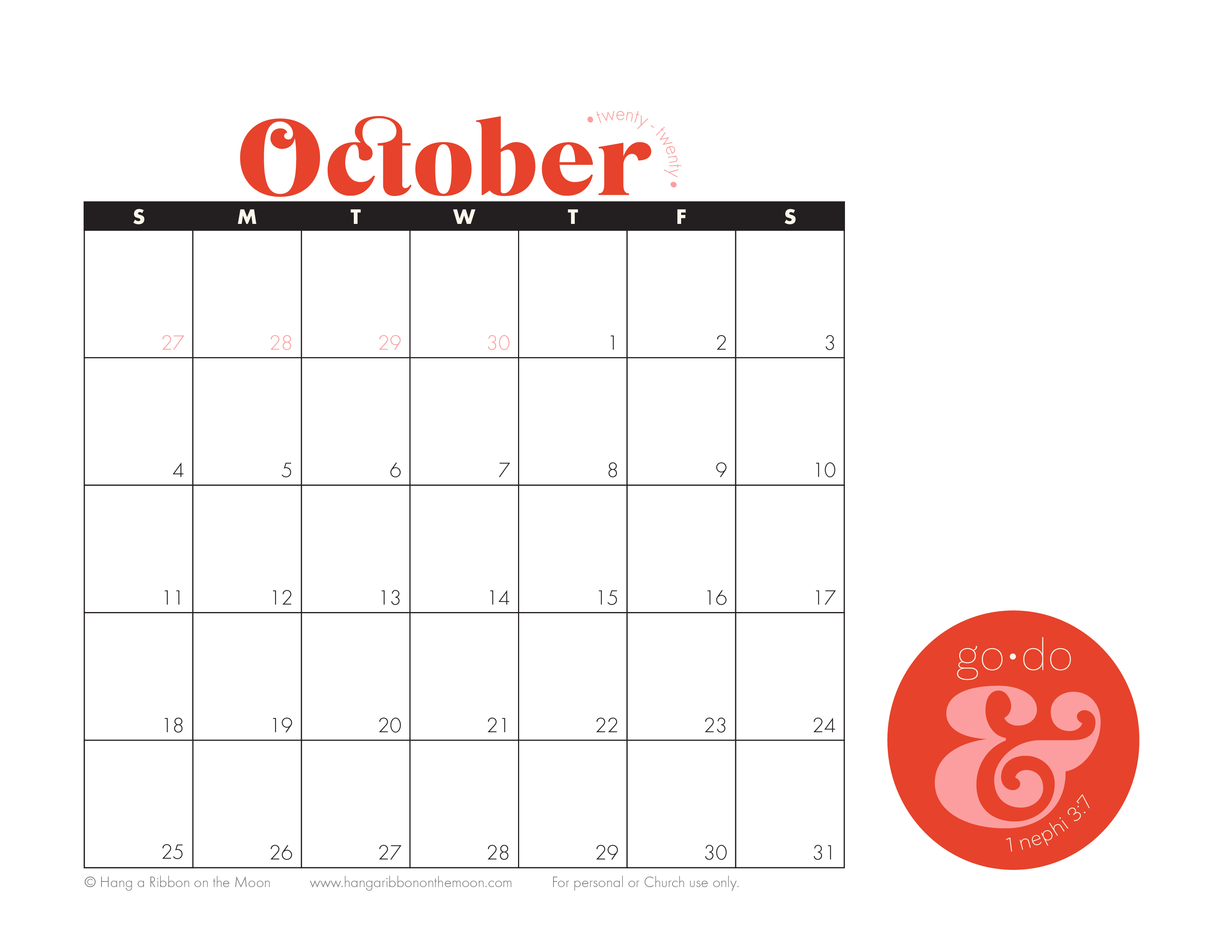 2020 Youth Theme Go & Do Calendars: Editable PDF & JPEG [Horizontal ...