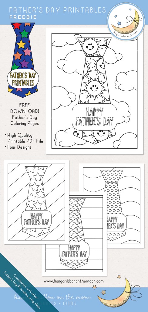 Free Download! Father’s Day Coloring Pages – Hang a Ribbon on the Moon