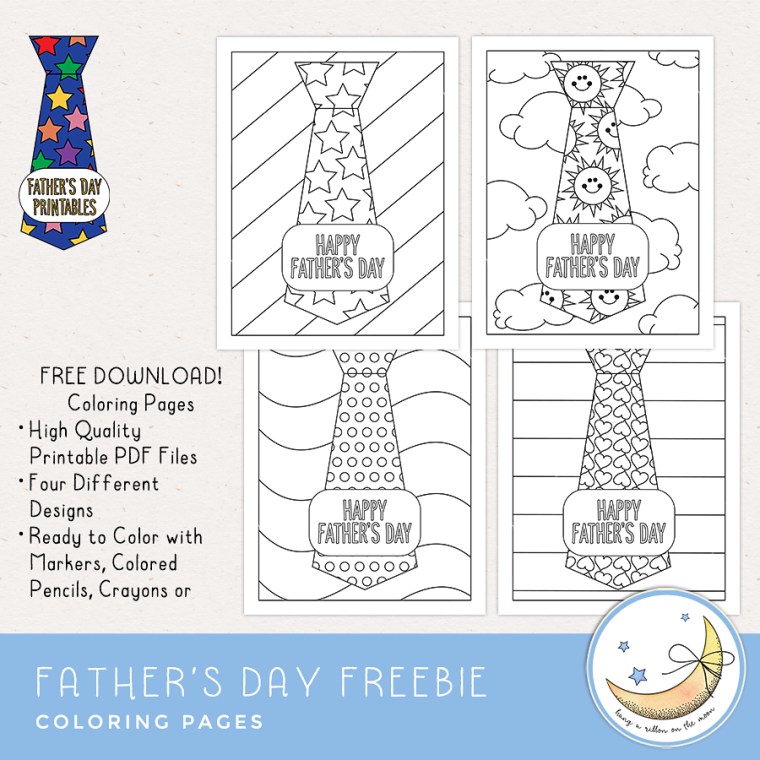 Free Download! Father’s Day Coloring Pages – Hang a Ribbon on the Moon