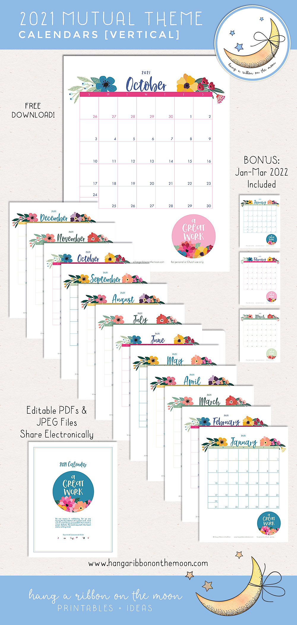 2021 Youth Theme A Great Work Calendars: Editable PDF & JPEG [Vertical ...